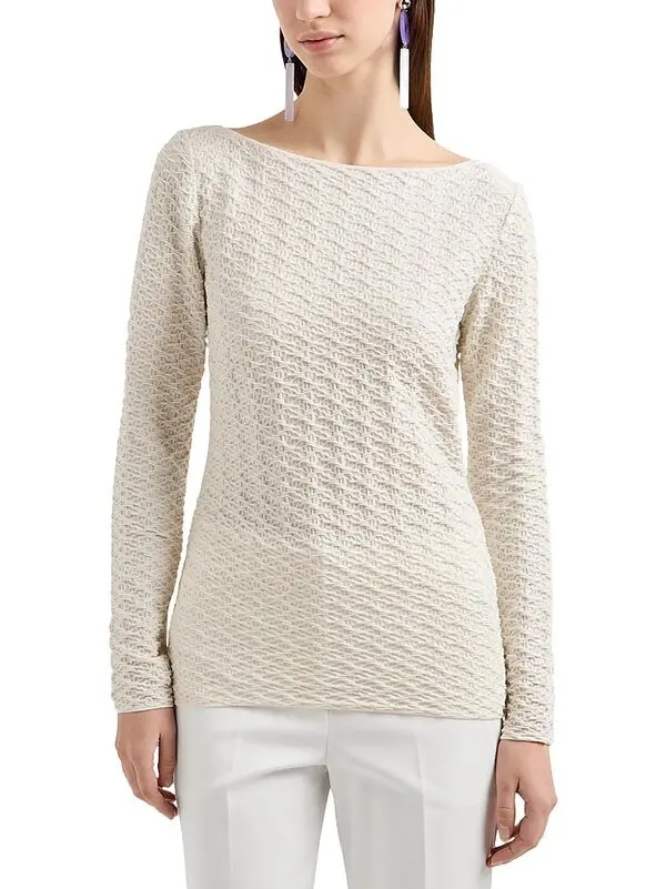 Emporio Armani Long Sleeve Textured Top - Warm White