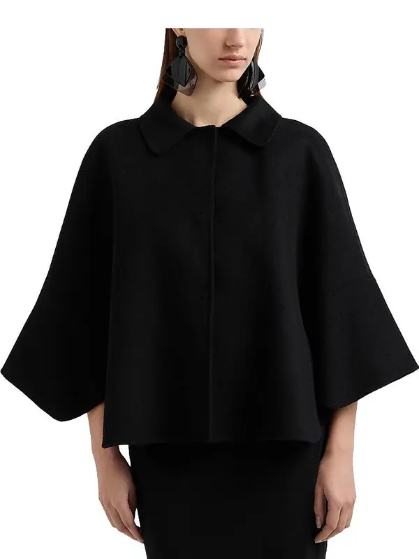 Emporio Armani Wool Cashmere Cape Sleeve Coat - Black