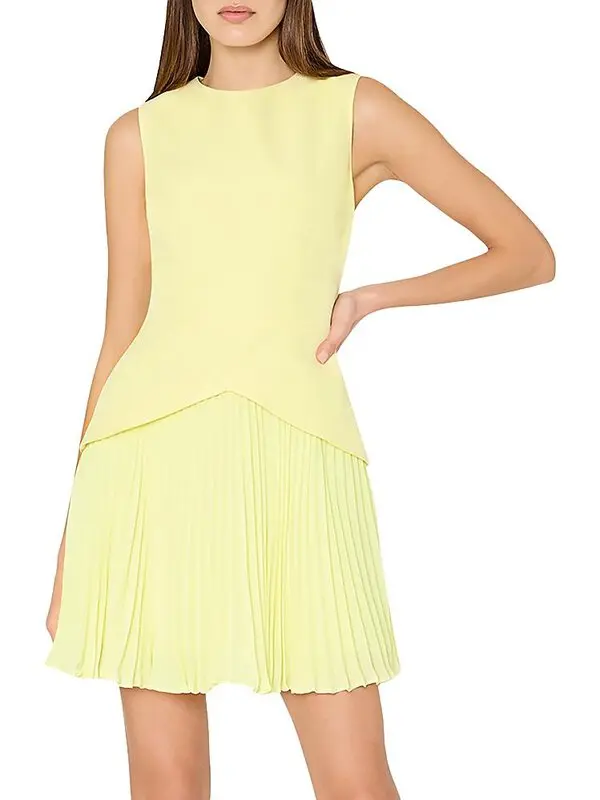 MILLY Haddy Pleated Mini Dress - Yellow