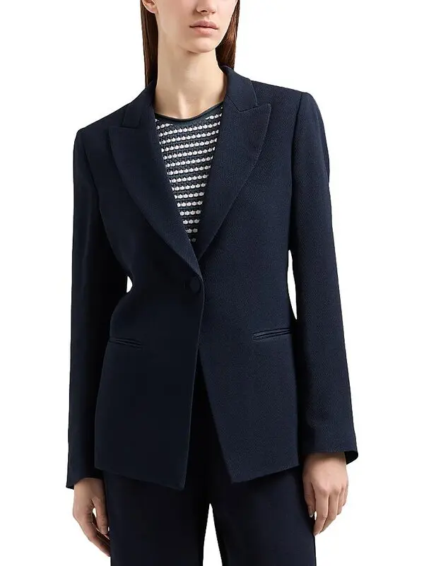 Emporio Armani Single Breasted Tonal Chevron Blazer - Deep Blue