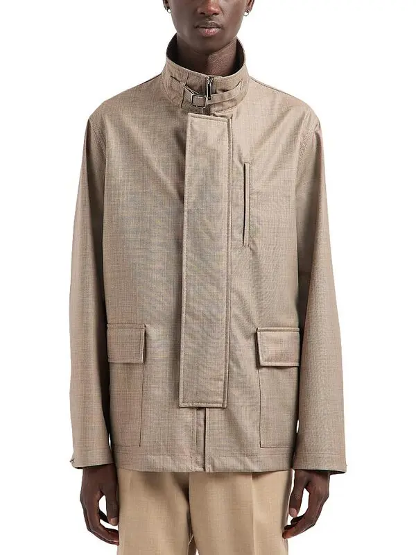 Emporio Armani Silky Finish Buckle Closure Wool Coat - Beige