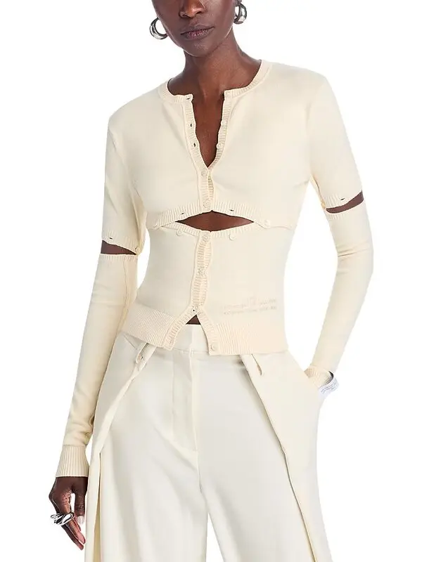 Rokh Multi Button Crewneck Cardigan Sweater - Cream