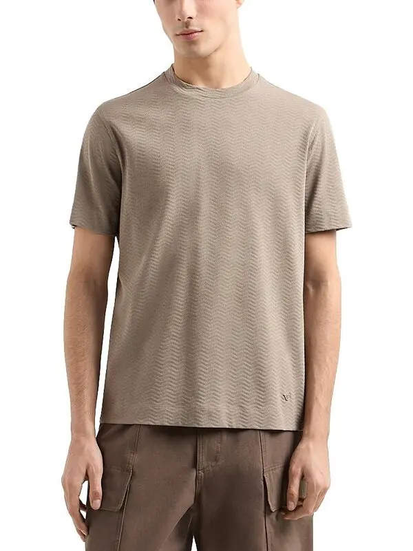 Emporio Armani Textured Cotton Allover Jacquard Chevron Motif Tee - Tan