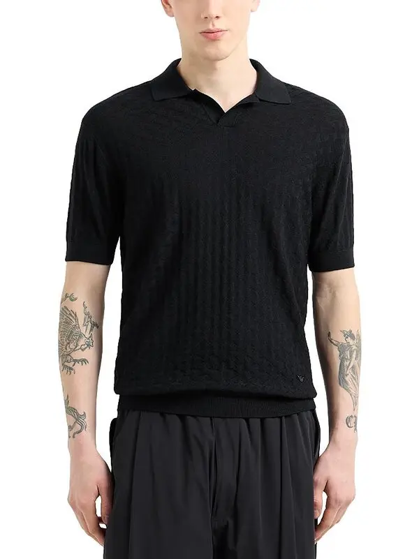 Emporio Armani Virgin Wool Short Sleeve Polo Sweater - Navy Blue