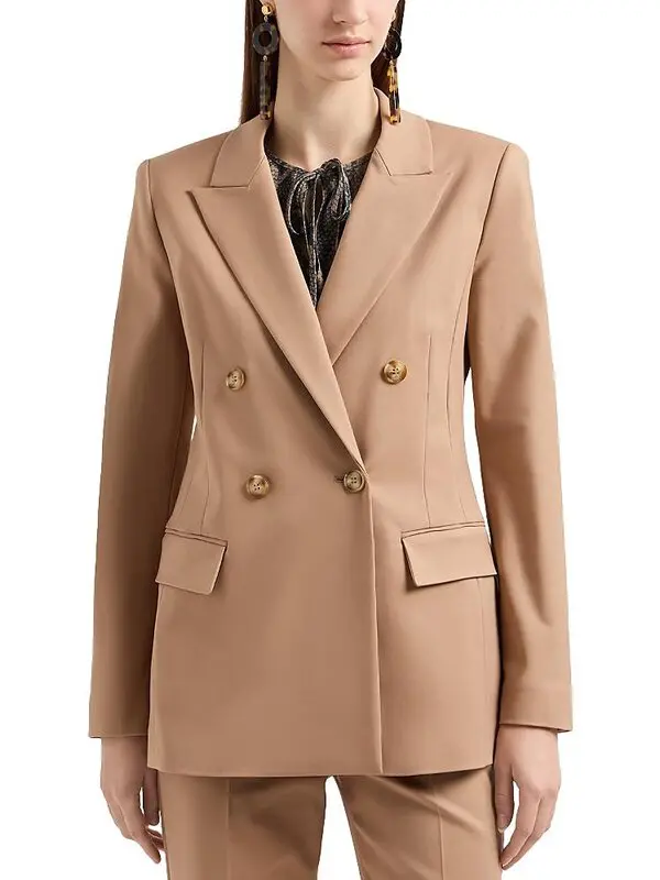 Emporio Armani Stretch Cotton Double-breasted Blazer - Camel