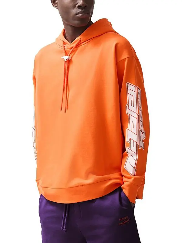 REISS Mclaren Oversized Fit Printed Hoodie - Papaya Orange