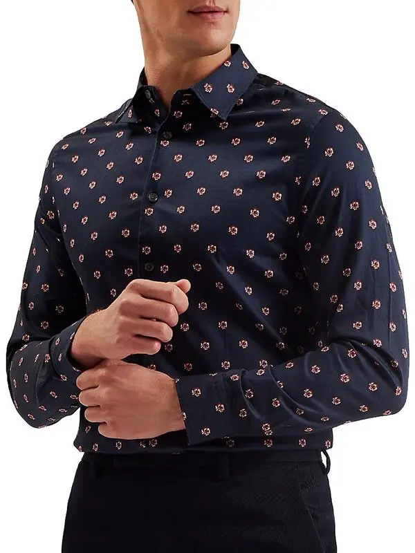 Ted Baker London Mikceal Slim Fit Long Sleeve Floral Shirt - Navy