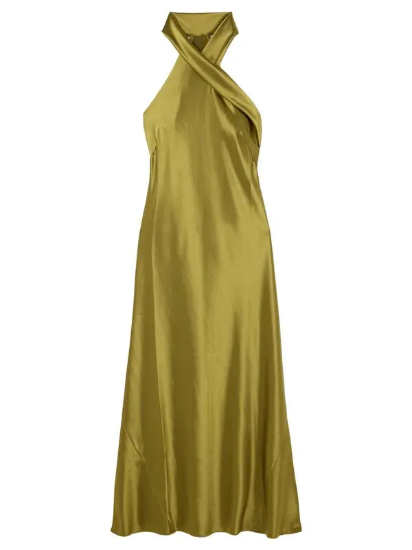 Galvan Pandora Satin Halterneck Midi Dress - Green