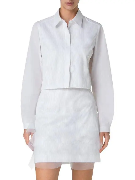 Akris Pleat Front Cotton Voile Crop Shirt - Pure White