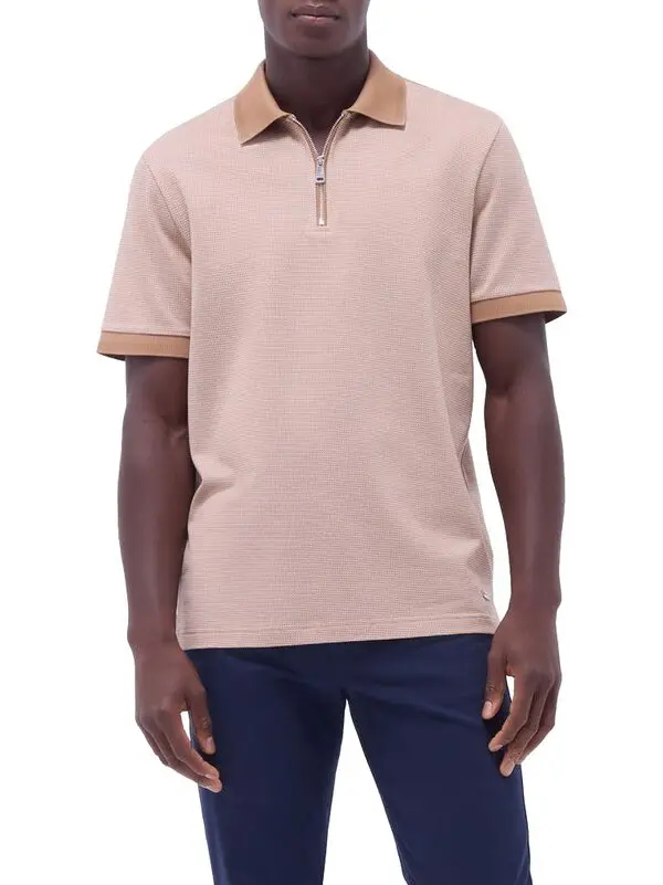 Bugatchi Contrast Trim Zip Polo - Camel