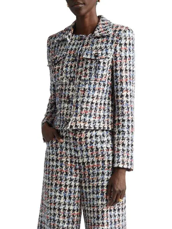 St. John Houndstooth Eyelash Tweed Jacket - Americana Multi