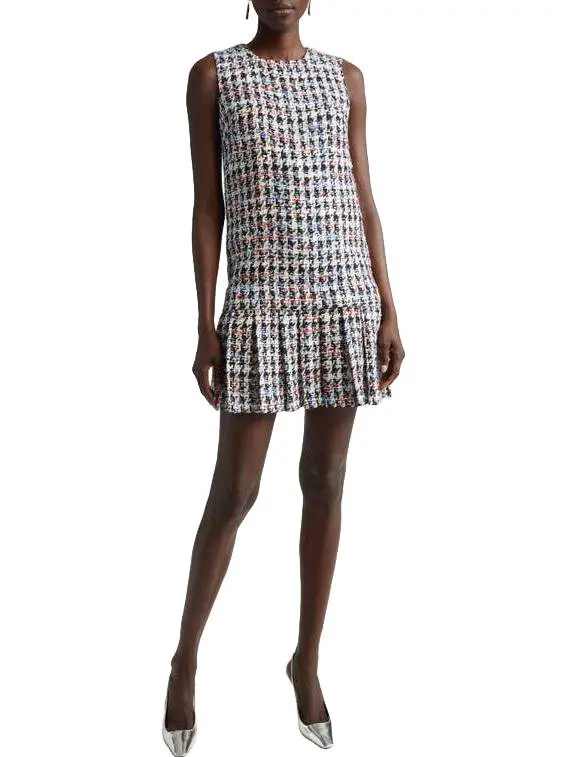 St. John Houndstooth Tweed Shift Mini Dress - Americana Multi