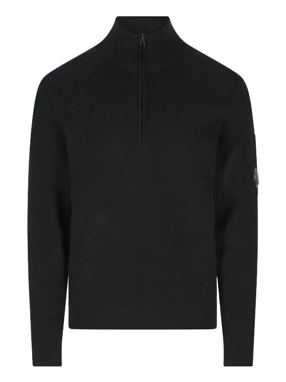 C.P. COMPANY Re-wool Half Zip Sweater With Lens - Black