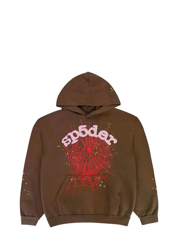 SP5DER Graphic Print Web Hoodie - Brown