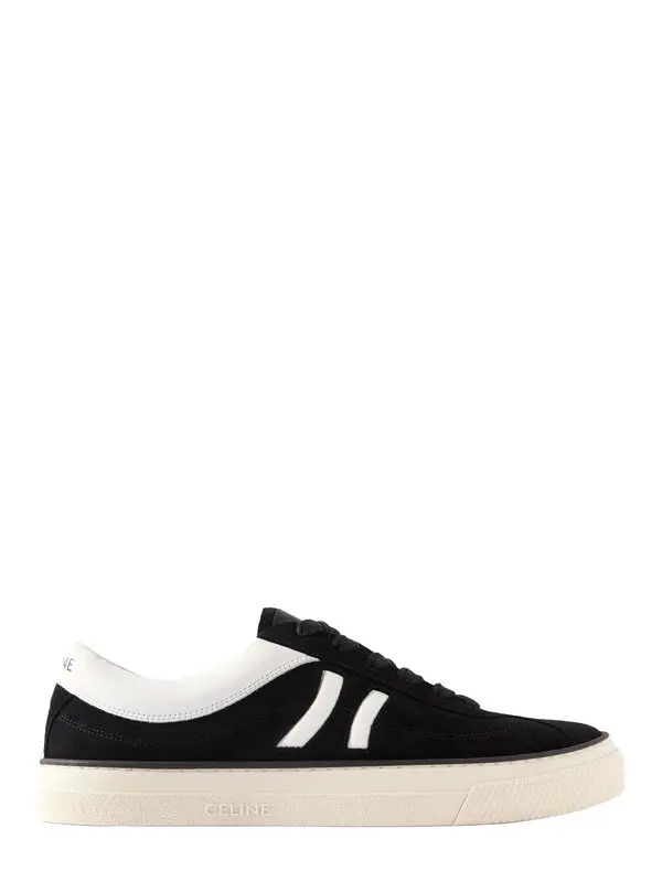 Celine Logo-print Leather-trimmed Suede Sneakers - Black