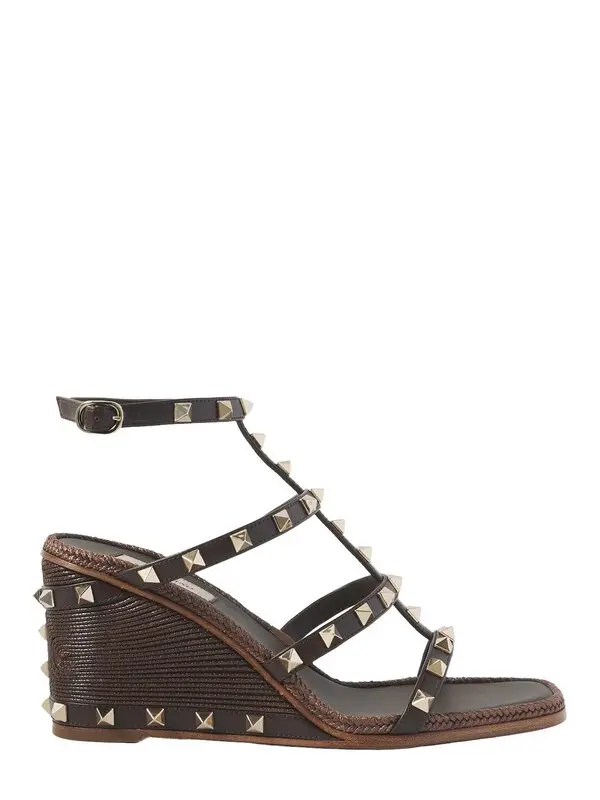 Valentino Garavani Rockstud Espadrille Wedge Sandals - Brown