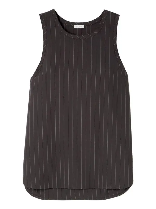 ST. AGNI Distressed Pinstriped Wool-blend Tank - Brown
