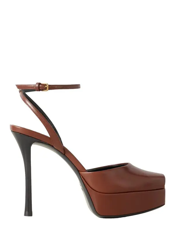 Saint Laurent La Scandale Leather Sandals - Brown