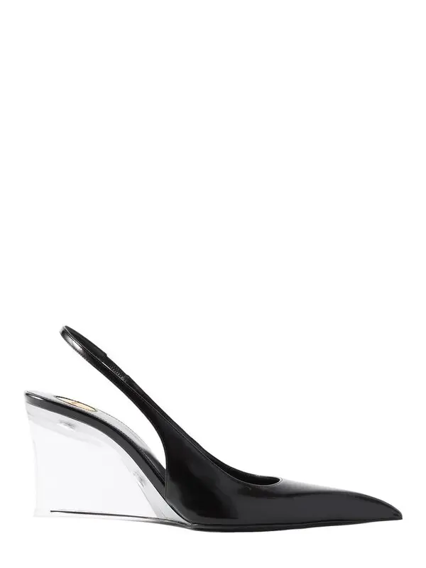 Saint Laurent Miller Patent-leather Slingback Wedge Pumps - Black