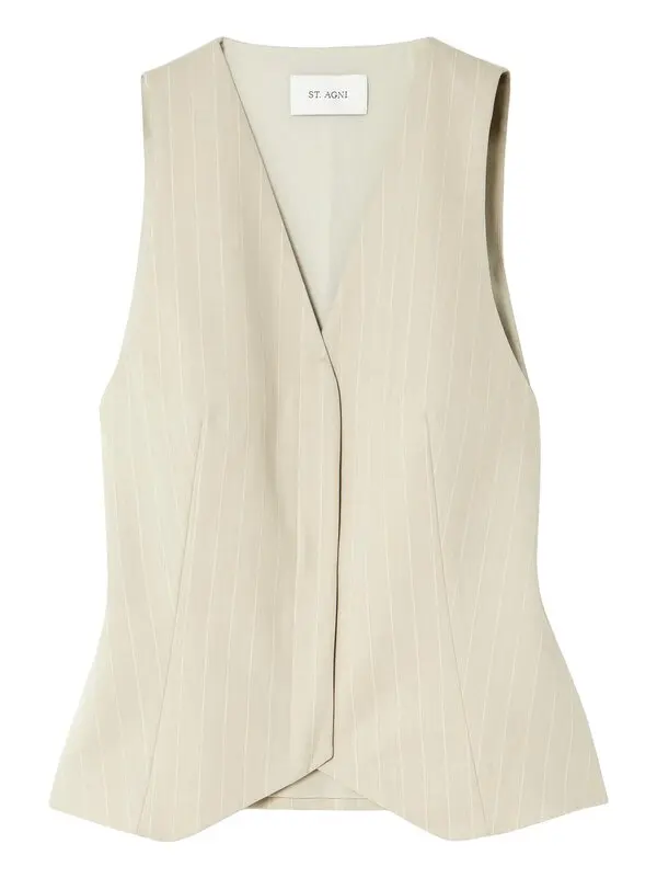 ST. AGNI Pinstriped Wool-blend Twill Vest - Neutrals