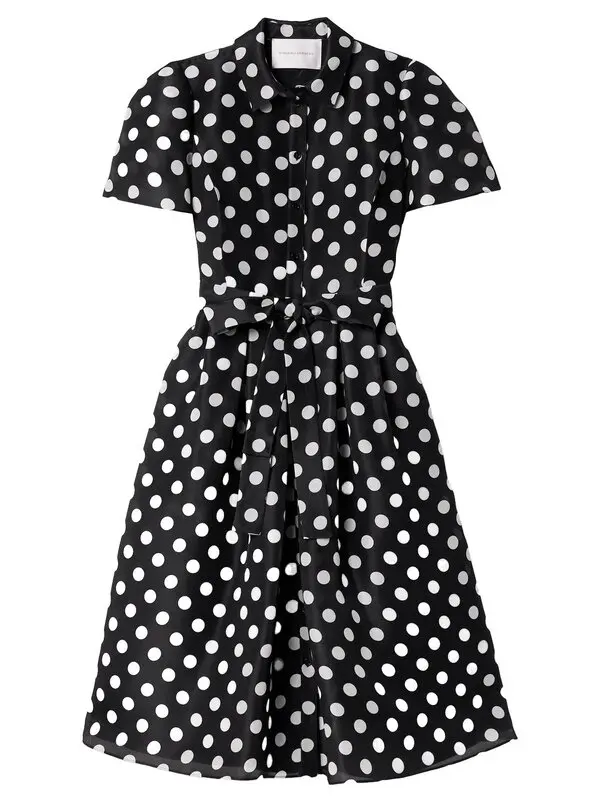 Carolina Herrera Belted Polka-dot Silk-gazar Midi Shirt Dress - Black