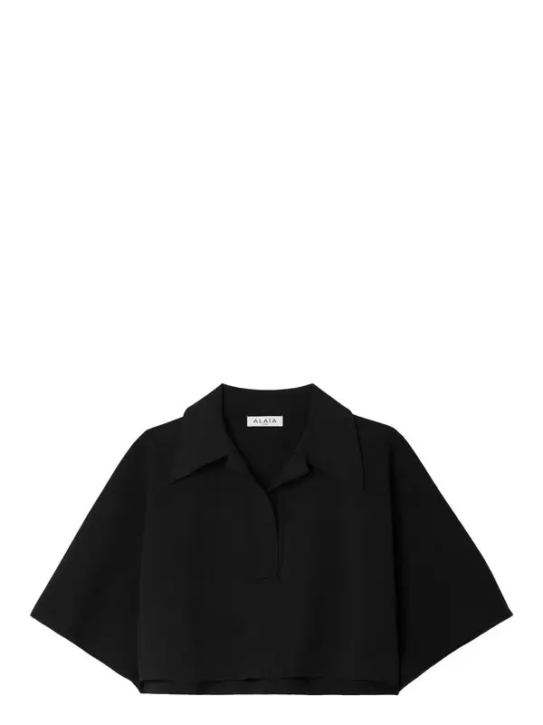 Alaïa Oversized Cropped Knitted Polo Shirt - Black