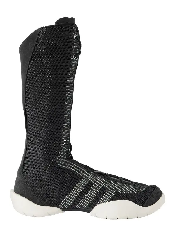 Adidas Originals By Alexander Wang Y-3 Regu Leather And Suede-trimmed Mesh Knee Boots - Black