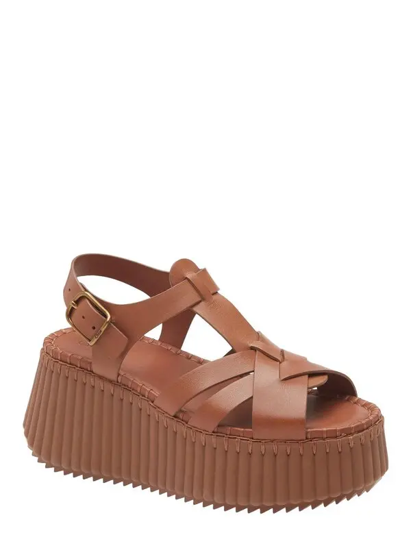 Chloé Nama Wedge Platform Sandal - Ginger Brown