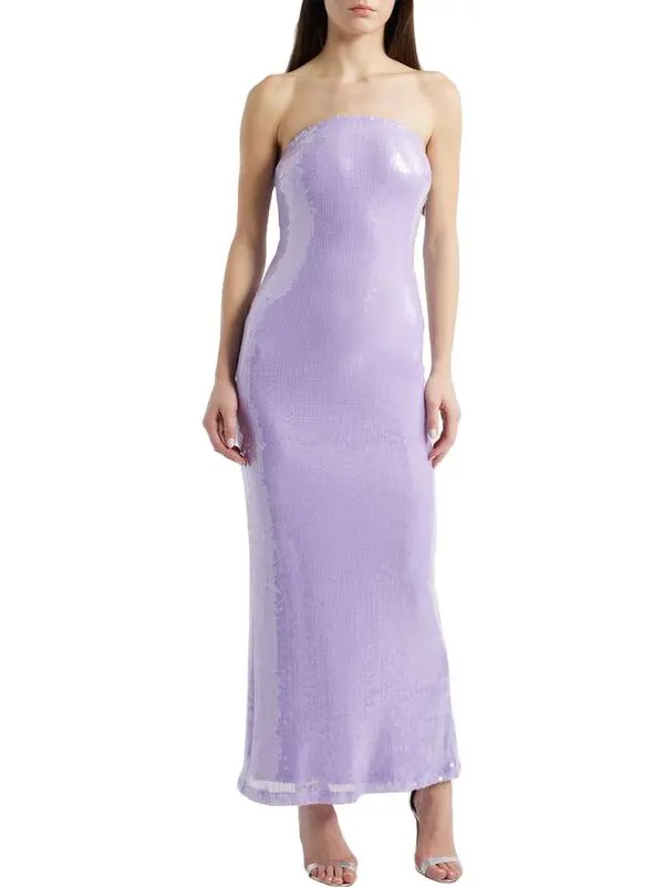 RARE LONDON Strapless Sequin Dress - Lilac