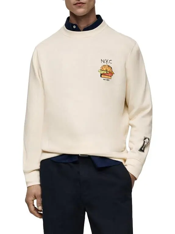 Mango Nyc Graphic Fleece Sweatshirt - Ecru