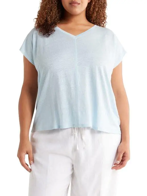Eileen Fisher Organic Linen V-neck T-shirt - Pale Sky