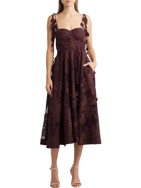 CIEBON Emilia Bustier Lace Midi Cocktail Dress - Chocolate