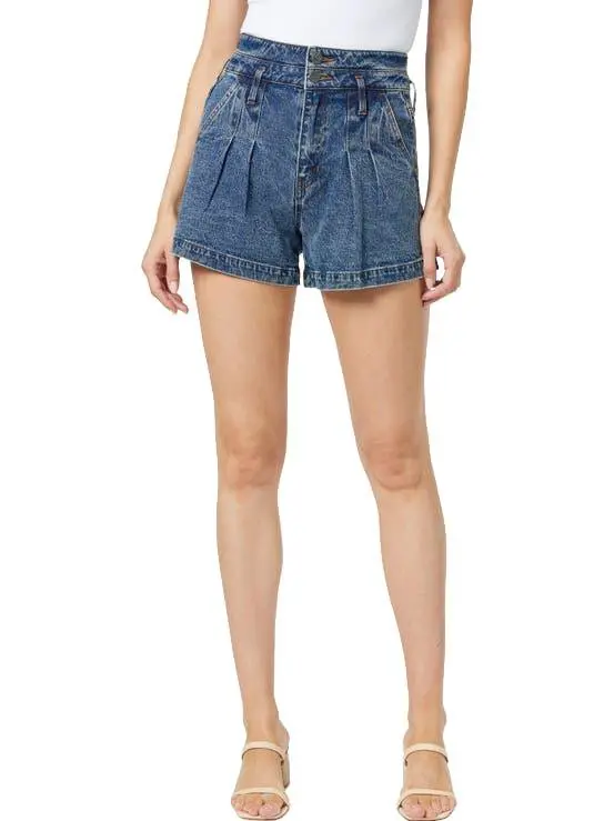 Habitual High Waist Pleat Front Denim Shorts - Lagoon