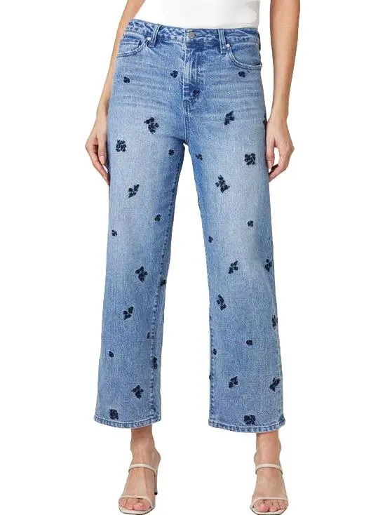 Habitual Peyton Embroidered Wide Leg Ankle Jeans - Seafarer