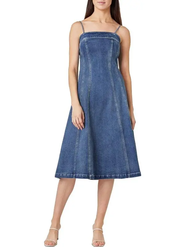 Habitual Bustier Denim A-line Midi Dress - Marine