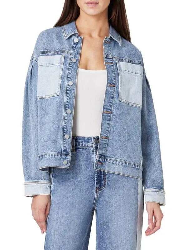 Habitual Colorblock Denim Trucker Jacket - Pacific