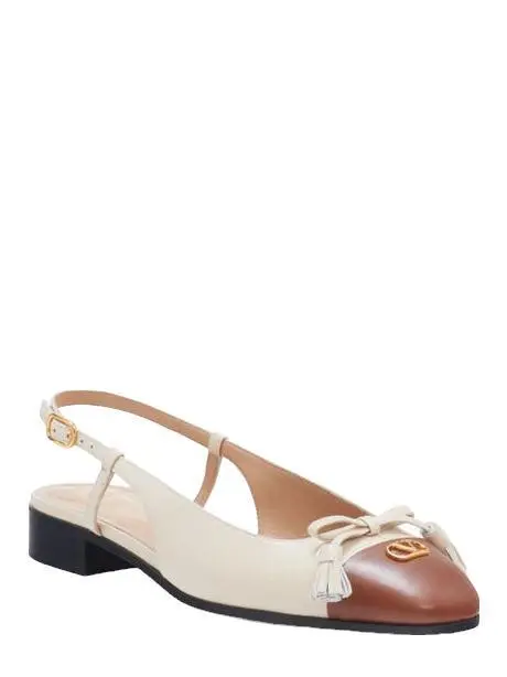 Valentino Garavani Vlogo Two-tone Slingback Ballet Flat - Butter/ Tobacco