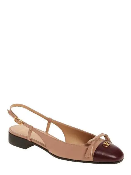 Valentino Garavani Vlogo Two-tone Slingback Ballet Flat - Rose Cannelle/ Dark Garnet