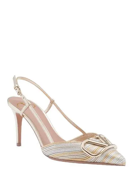 Valentino Garavani Vlogo Slingback Pumps - Silver/ Platino/ Brass