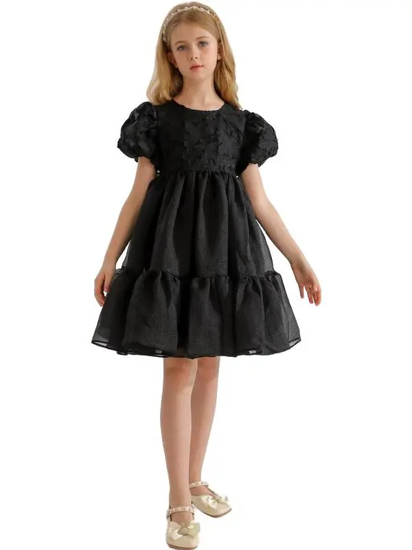 TULLEEN Winona Floral Embroidery Dress - Black