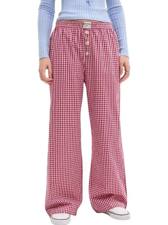 BDG URBAN OUTFITTERS Gingham Check Straight Leg Pants - Red Check