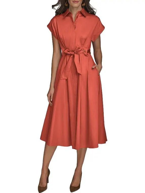 Donna Karan New York Cotton Midi Shirt Dress - Spring Mel