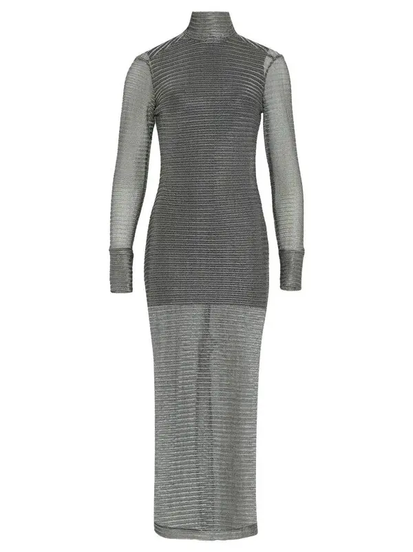 GLORIA COELHO Metallic-effect High-neck Dress - Silver