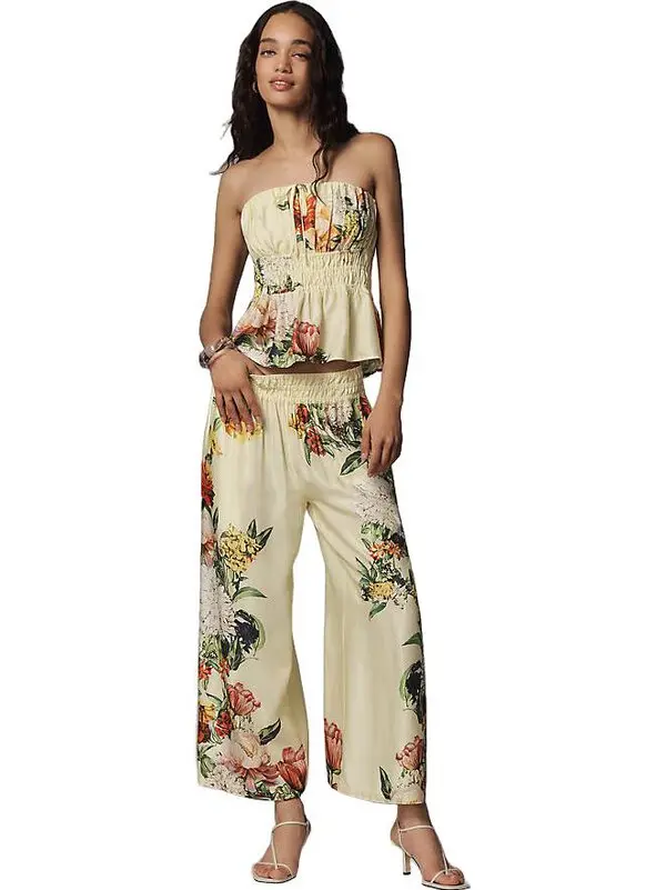 THE SOMERSET COLLECTION BY ANTHROPOLOGIE Printed Silky Somerset Pull-on Pants - Yellow Floral