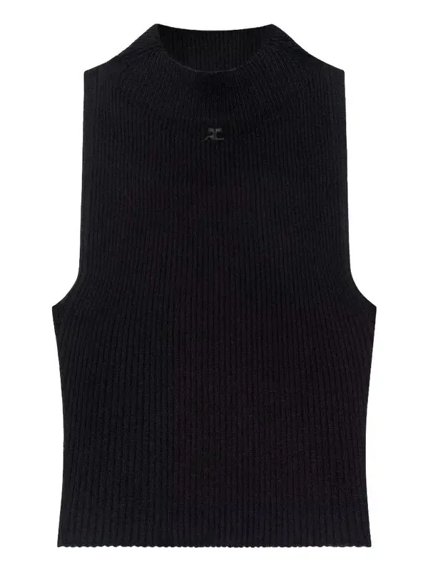 COURREGES Cropped Ribbed Tank Top - Black