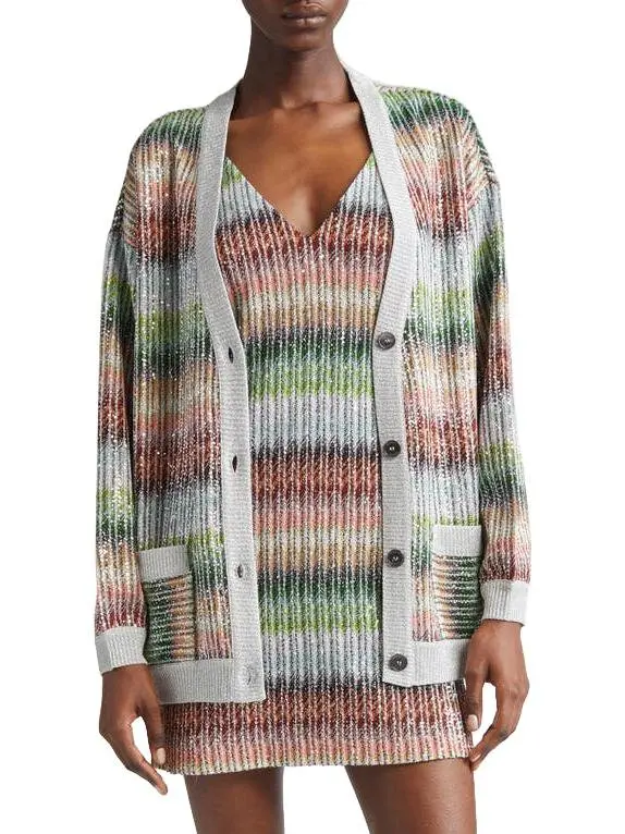 Missoni Metallic Zigzag Cardigan - Green/ Red/ Sky