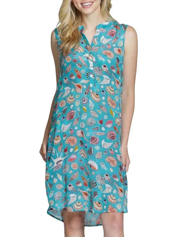 APNY Sleeveless Shift Dress - Turquoise Shells Multi