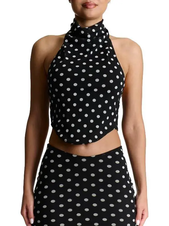 Naked Wardrobe Polka Dot Halter Crop Top - Black White Polka Dot