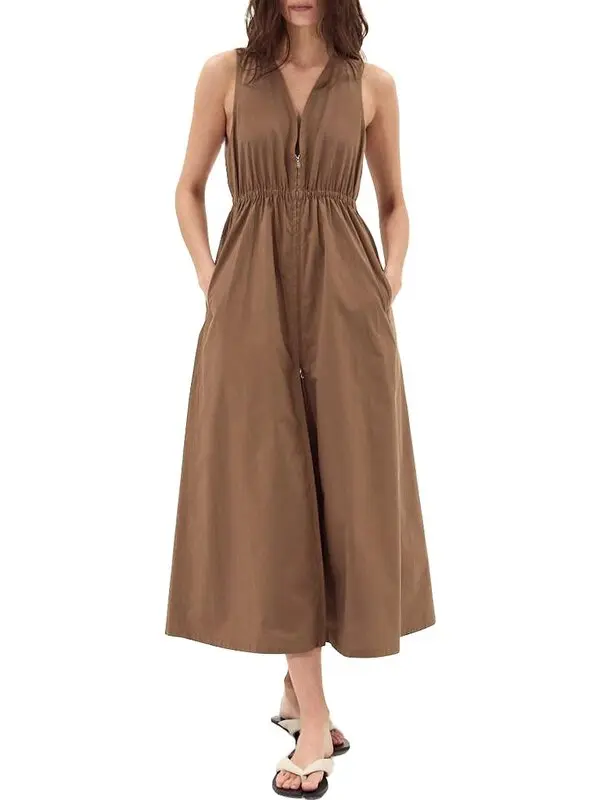 Deluc Déluc. Rubbens Front Zip Sleeveless Maxi Dress - Chocolate