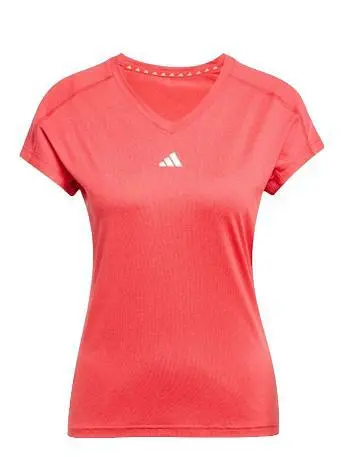 Adidas Aeroready Train Essentials Minimal Branding V-neck T-shirt - Pure Ruby/white